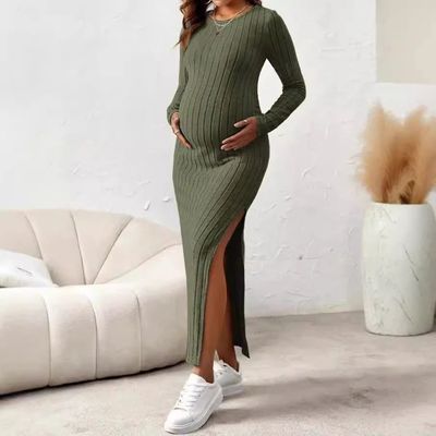 Maternity Clothing Autumn Pregnancy Dresses Long Sleeve Slit