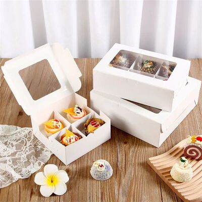 10Pcs Cupcake Boxes 2/4 Holes Cake Box with Clear Window Cak