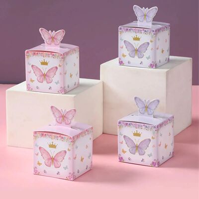 12/24pcs Candy Gift Box Purple Pink Butterfly Birthday Decor