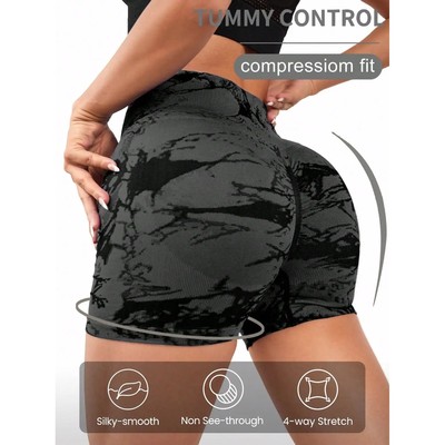 Tie-dye High-waisted Seamless Peach-butt Yoga Shorts, Suitab