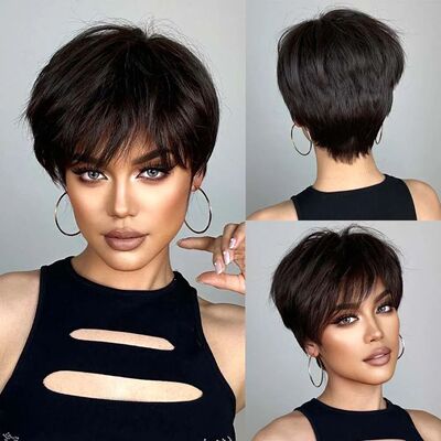 Pixie Cut Wigs for Women Natural Synthetic Short Black Layer