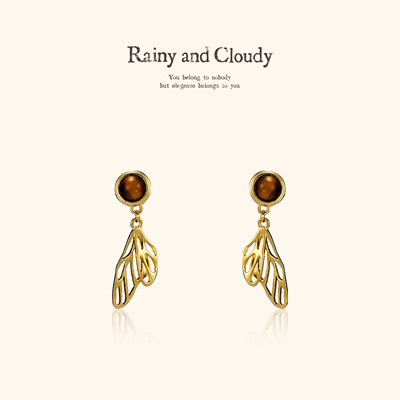 贝母虎眼耳钉蝴蝶坠翅耳钉