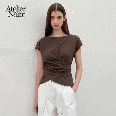 Atelier Nain2026年夏季新款一字肩琥珀流光风短袖T恤高级感女