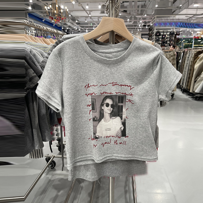 韩国东大门bf风女装2026夏季新款字母印花圆领高腰短袖t恤上衣109