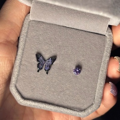 紫色蝴蝶耳钉女轻奢小众养耳洞