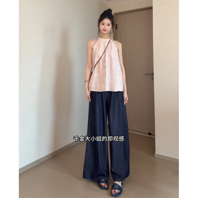 JIAHUI STUDIO 夏季套装女休闲时尚甜美无袖上衣显瘦阔腿裤两件套