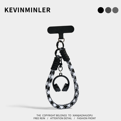 KEVINMINLER原创黑色耳机手机挂绳腕带钥匙扣挂链包挂件相机挂饰