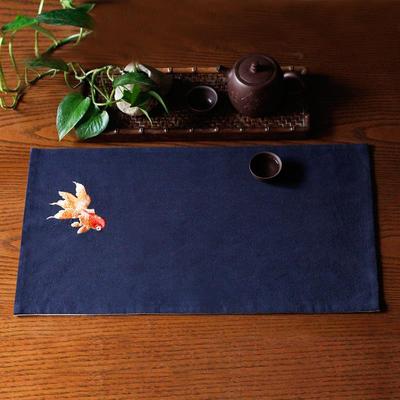 棉麻手工禅意刺绣茶席中式茶道手绘功夫麻布茶垫茶旗桌旗茶帘促销