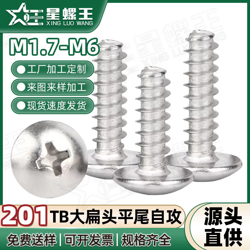 201不锈钢TB大扁头平尾自攻螺丝伞头十字槽螺丝钉M2/M3/M4/M5/M6