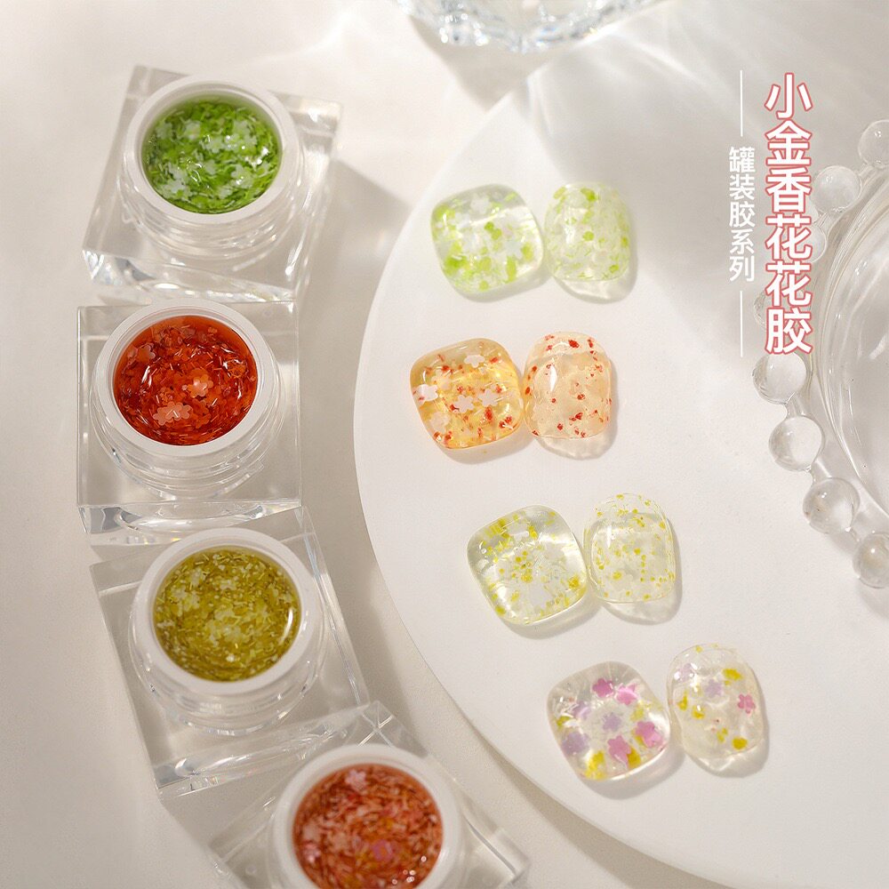 网红流行花花指甲油胶2025年新款冰透色花花胶日式罐装胶指甲油胶
