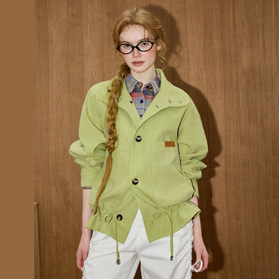 coolhut高级感立领抽褶短夹克女