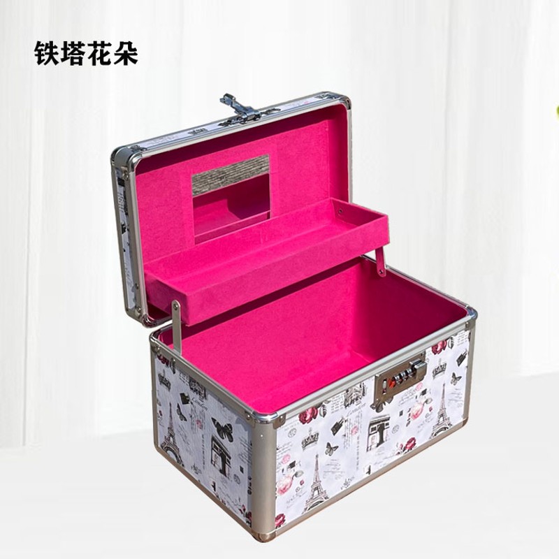 双层密码锁铝合金化妆箱手提收纳美容美甲纹绣采耳足疗技师工具箱