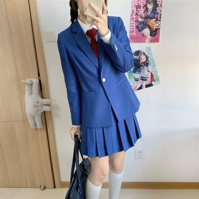 樱花家族花绀色收腰一粒扣西服 漫画感jk制服DK西裤学院套装男女