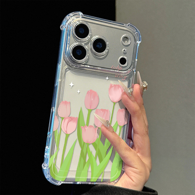 粉郁金香适用于17iPhone17promax/16plus/15pro手机壳苹果13气囊防摔壳17AIR新款12PROMAX11保护套14PROMAX