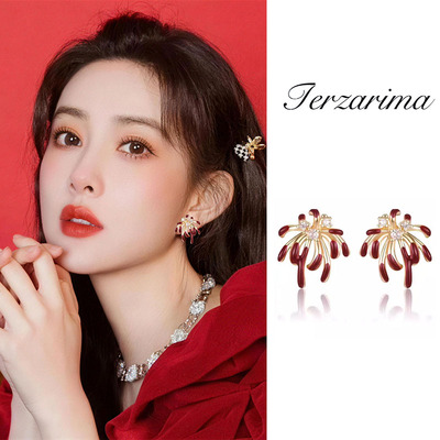 巨好看红色耳环2025新款爆款