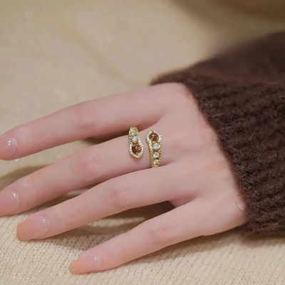 【雯雯秋日好礼】虎眼石开口戒指女高级独特设计感复古轻奢指环