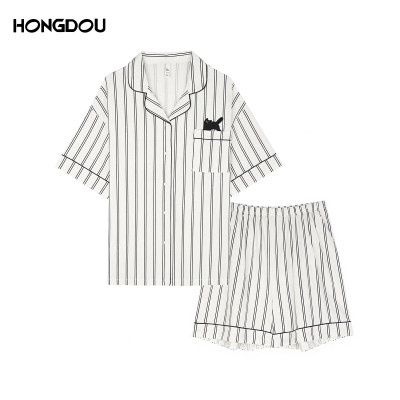 【大美唤专享】情侣睡衣纯棉抗菌套装男女短袖翻领家居服H5N8182