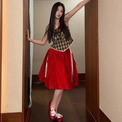 marchen虞书欣同款红色高腰半裙