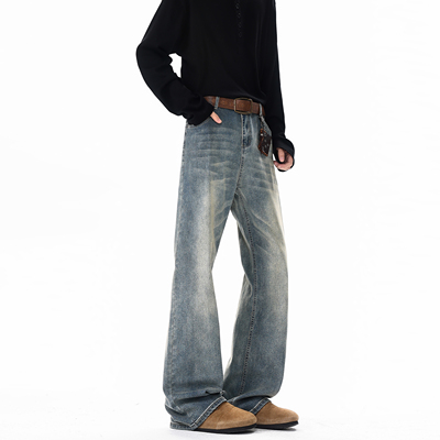 GKKRT复古水洗微喇牛仔裤男