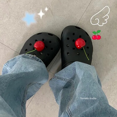 ins甜美俏皮樱桃crocs洞洞鞋鞋扣
