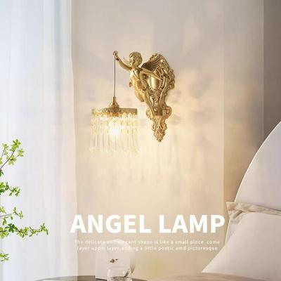 全铜壁灯卧室中古法式复古天使水晶全光谱儿童房男孩女孩床头壁灯