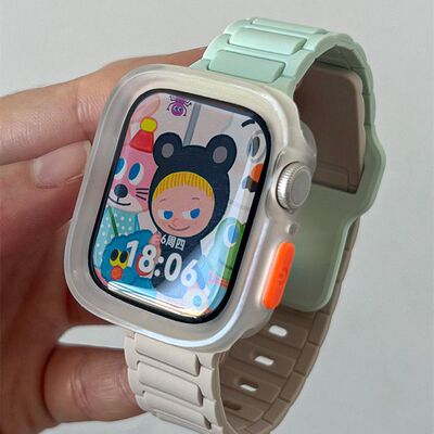 适用ApplewatchS11代三株工字硅胶撞色表带苹果手表10987654321