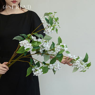SEREND慢生活带叶仿真梨花束