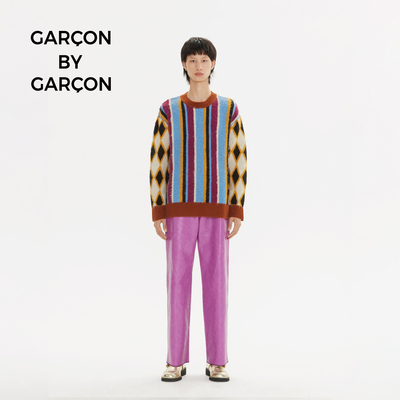 GARCON BY GARCON 秋冬做旧条纹复古嵌花套头毛衣针织上衣