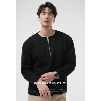 半拉链T恤男款春秋新款高级感