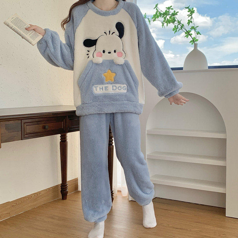 小狗睡衣女冬季珊瑚绒加厚加绒法兰绒家居服套装2025新款秋冬天