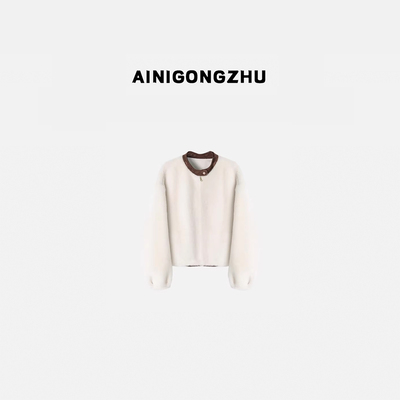 艾妮公主2025宽松休闲小香风短款羊皮毛一体外套女装P56602