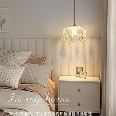 卧室床头吊灯法式复古胡桃木民宿床边灯艺术日式侘寂风单头小吊灯