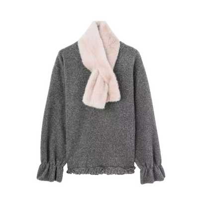 【玉米专享】冬季新款配毛毛围巾宽松上衣花边小衫1898#