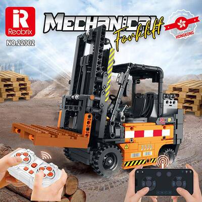 Reobrix22002科技机械APP遥控工程叉车拼装电动积木模型玩具