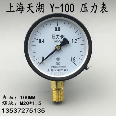 上海天湖压力表Y-100水压气压表0-0.6 1 1.6 2.5mpa真空表-0.1-0