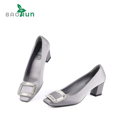 缎面钻扣高跟时尚新款女士真丝单鞋经典钻扣百搭缎面女士高跟鞋