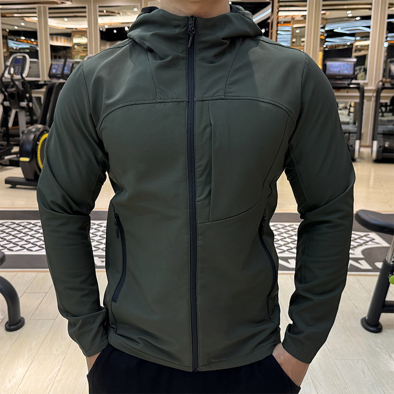 运动连帽外套男秋季防风防水保暖修身夹克跑步健身训练服晨跑长袖