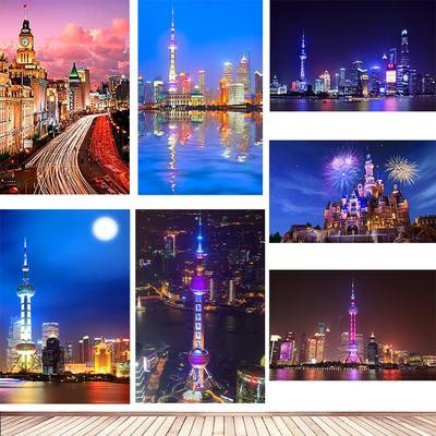 上海东方明珠建筑挂画外滩风景图酒店背景壁画黄浦江夜景酒吧自粘