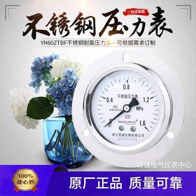 YN60ZTBF不锈钢耐震压力表轴向面板式法兰安装油压气压水压表圣迪