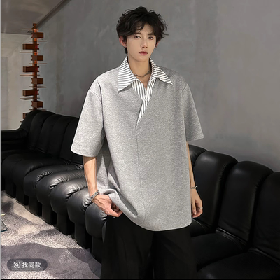 HANDSEVEN设计感时尚潮牌刺绣重磅短袖美式宽松圆领百搭T恤上衣