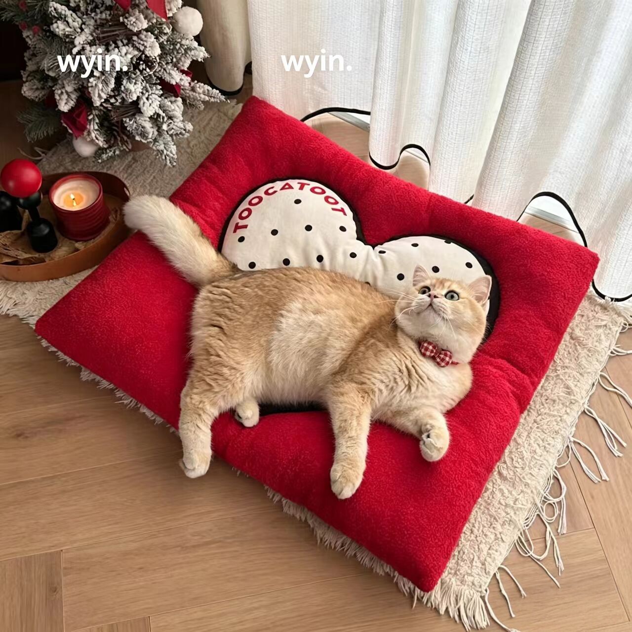 wyin爱心宠物睡垫可爱猫窝高颜值猫垫狗垫宠物窝人宠共用毛绒坐垫