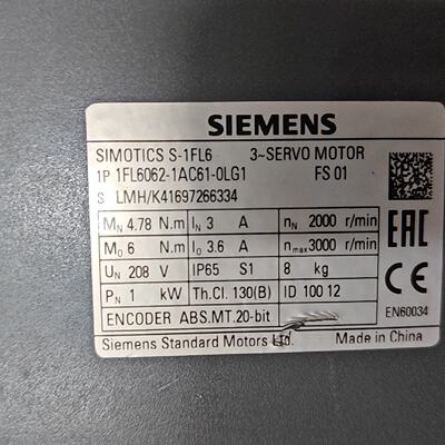 溢价-伺服电机SIMOTICSS1FL63相1KW