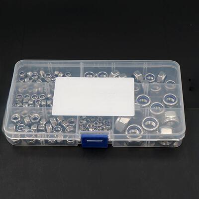 175pcs304不锈钢尼龙自锁螺母蓝胶紧锁组合套装M3M4M5M6M8M10