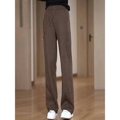 丝绒加厚窄版及地修身两用直筒裤秋冬新款垂褶人字纹梧桐裤