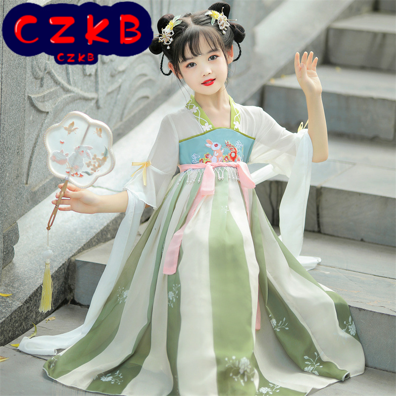 汉服女童长袖夏季新款女孩古装襦裙连衣裙中国风仙女汉服工厂直销