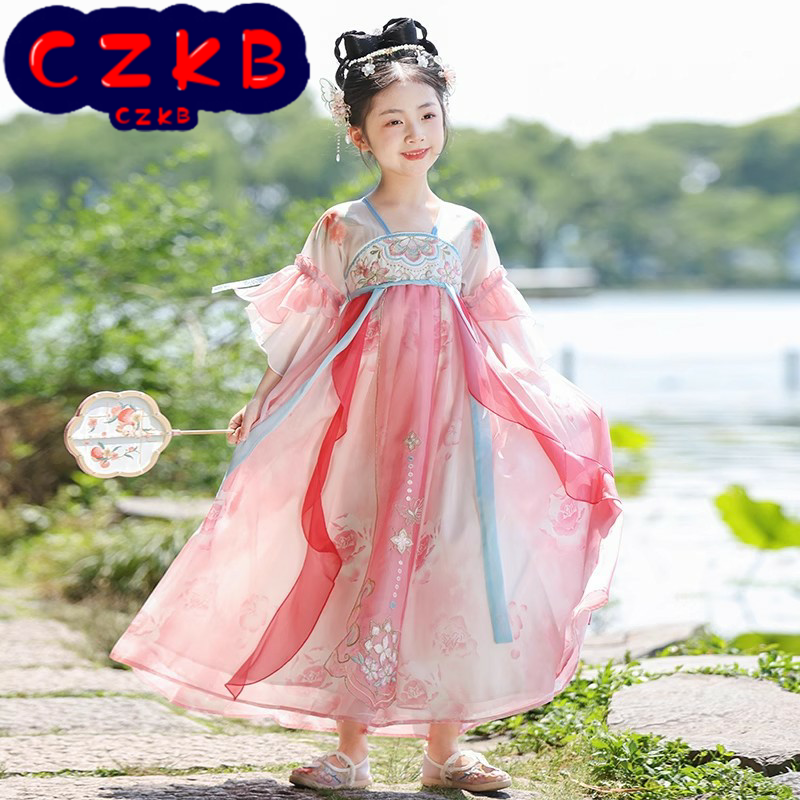 汉服女童2025新款夏款儿童高端超仙礼服裙女孩古风飘逸公主连衣裙