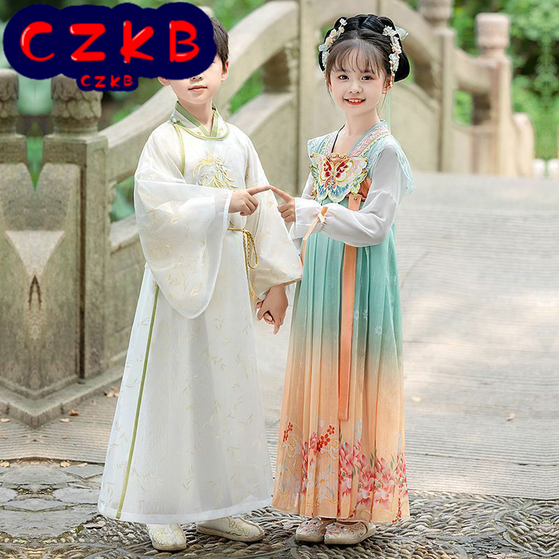 汉服女童唐装2025新款男童中国风古装儿童连衣裙超仙夏季中秋套装