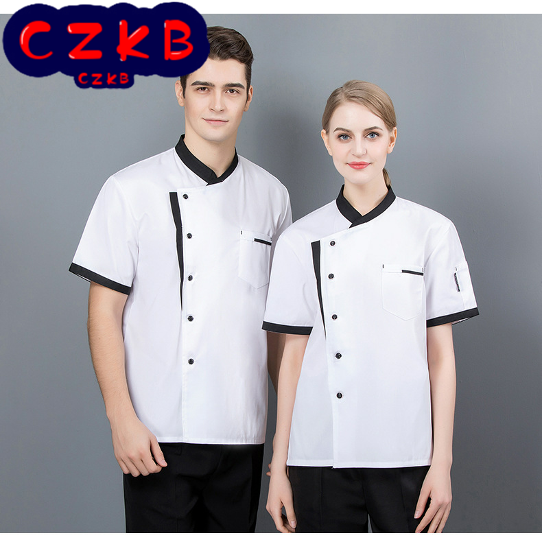厨师工作服短袖后背带网酒店餐饮后厨蛋糕面包烘焙衣服定制印logo