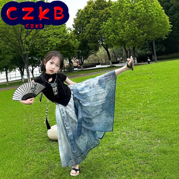 女童夏装新中式套装2025汉服新款儿童国风夏季短袖马面裙女两件套