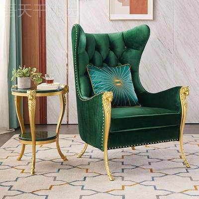美式后现代羊头沙发椅奢高背单人别墅会所虎接待椅休闲懒人CWX轻